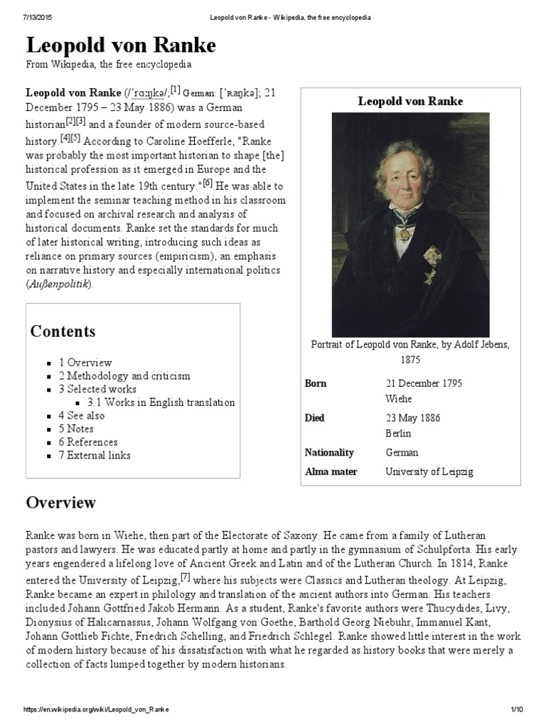 Leopold Von Ranke - Wikipedia, The Free Encyclopedia | Philosophical ...
