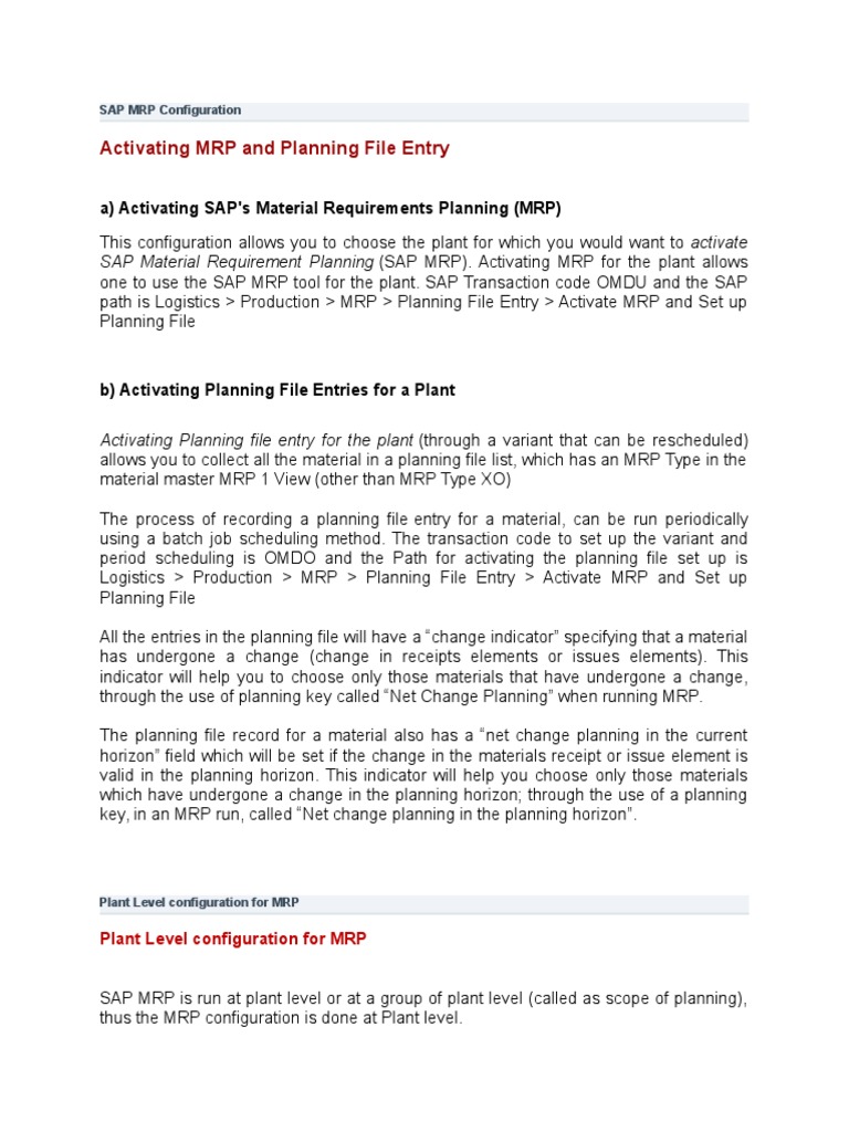 Configure SAP MRP and CBP at Plant Level | PDF | Supply Chain ...