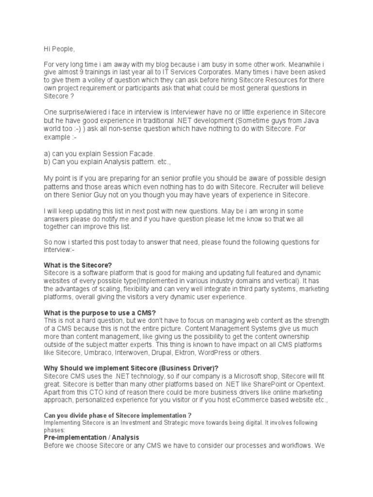 Sitecore Interview Questions | PDF | Databases | Database Index