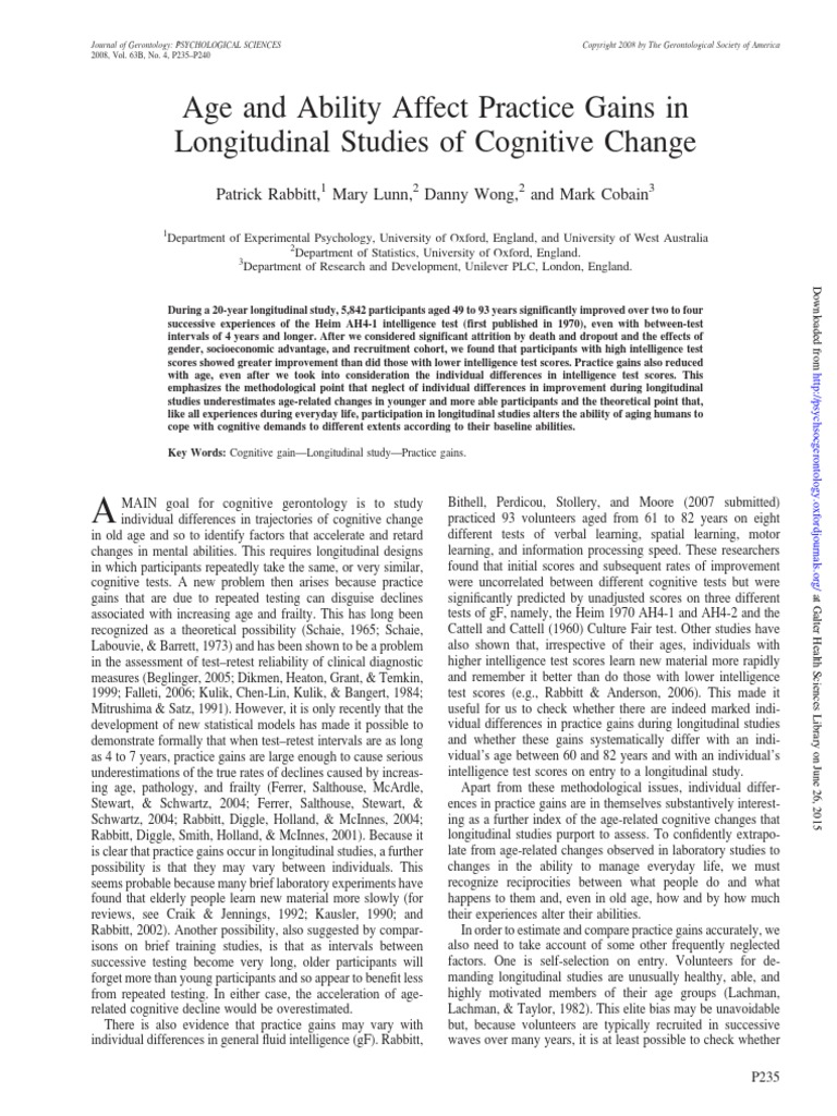 J Gerontol B Psychol Sci Soc Sci 2008 Rabbitt P235 40 Intelligence Quotient Intelligence