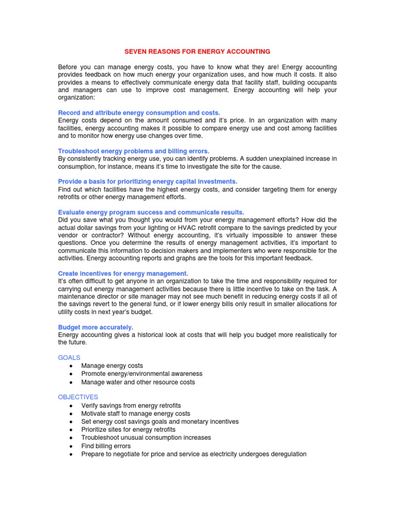Seven Reasons For Energy Accounting: Goals | PDF | Spreadsheet | Energy ...