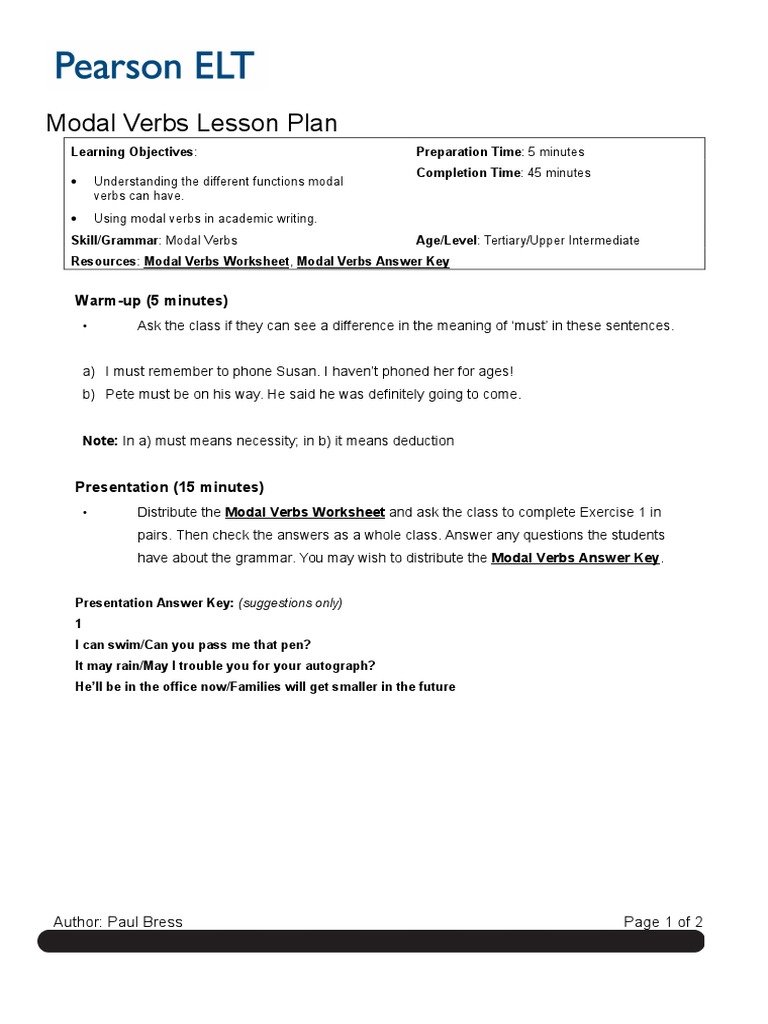 EAP Modal Verbs Lesson Plan | PDF | Verb | Homework