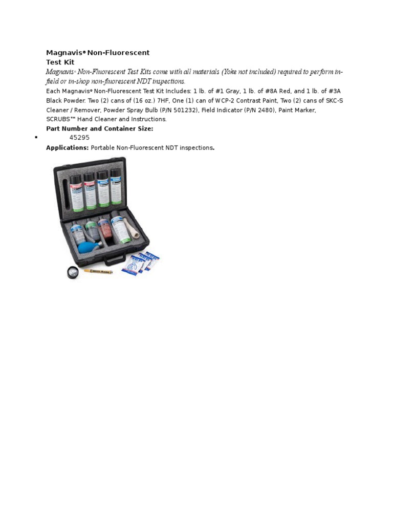 Non-Fluorescent Visible Inspection Kits | PDF | Materials | Nature