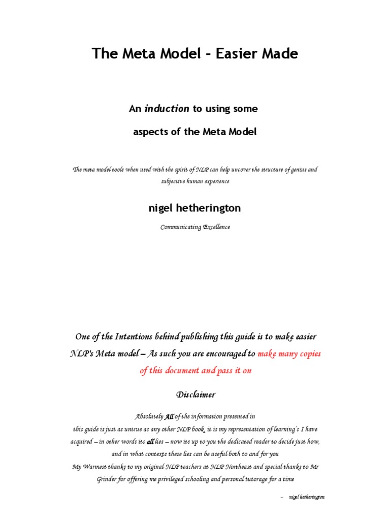 Meta Model-NLP Guide | Download Free PDF | Neuro Linguistic Programming ...