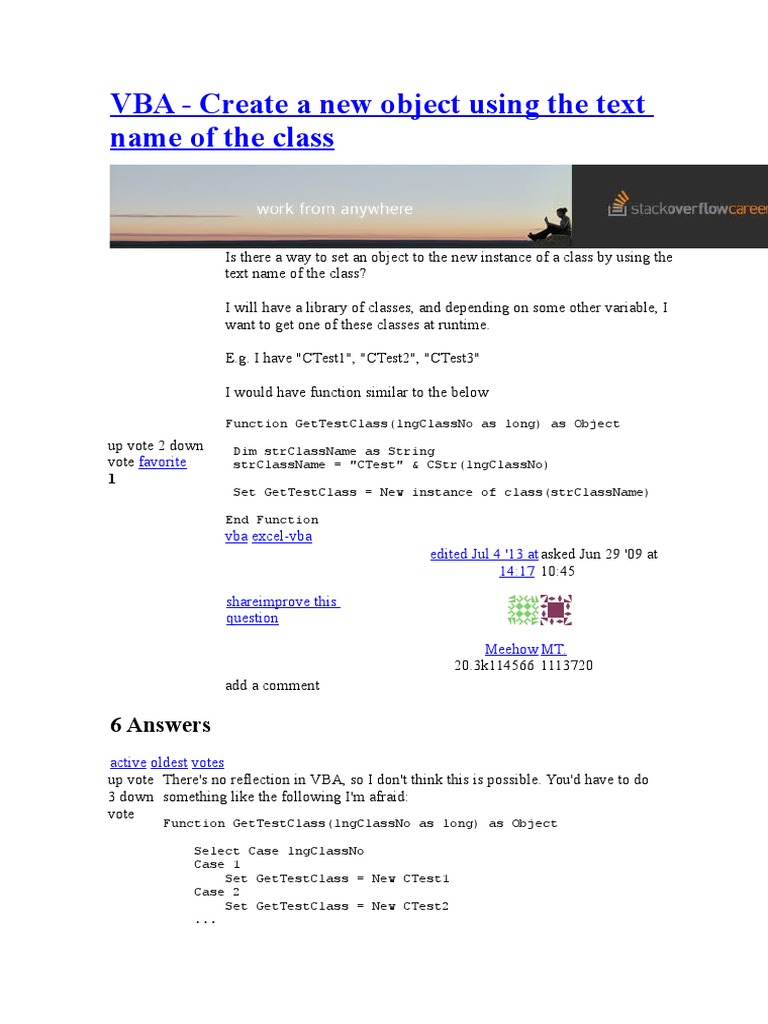 VBA Create A New Object Using The Text Name of The Class | PDF | Visual Basic For Applications ...