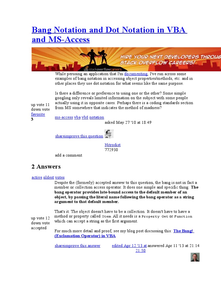Bang Notation and Dot Notation in VBA and MS | PDF | Visual Basic For ...