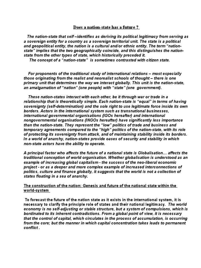 Essay - Does A Nation-State Has A Future | PDF | Nation State ...