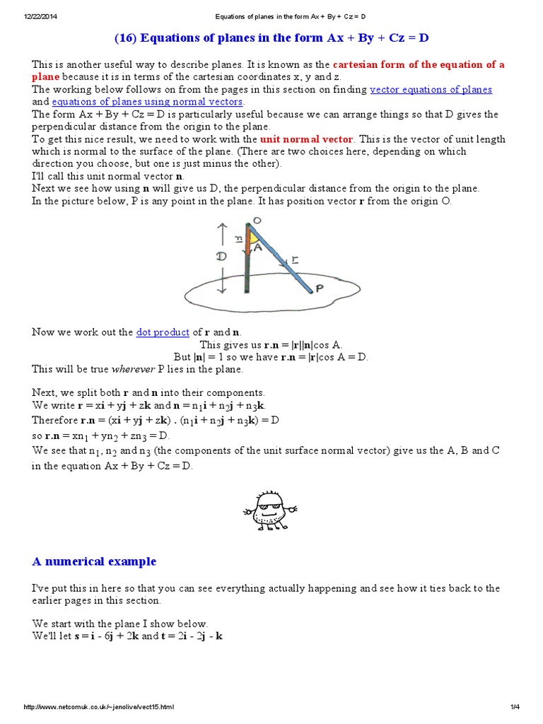 Equations of planes in the form Ax + By + Cz = D | Plane (Geometry ...