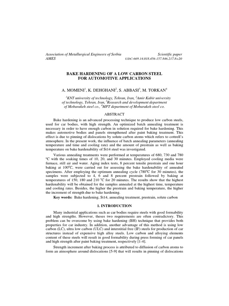 Bake Hardening ST 14 Steel | PDF | Annealing (Metallurgy) | Heat Treating