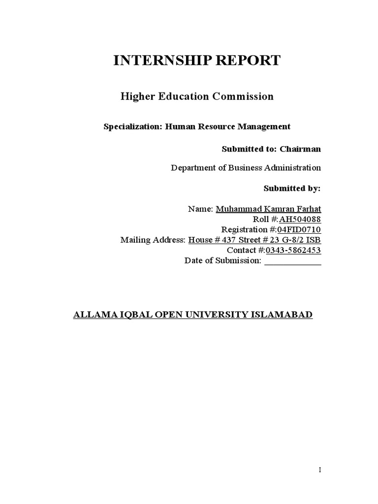 Internship Report of HEC (Kamran) Final | PDF | Human Resource ...