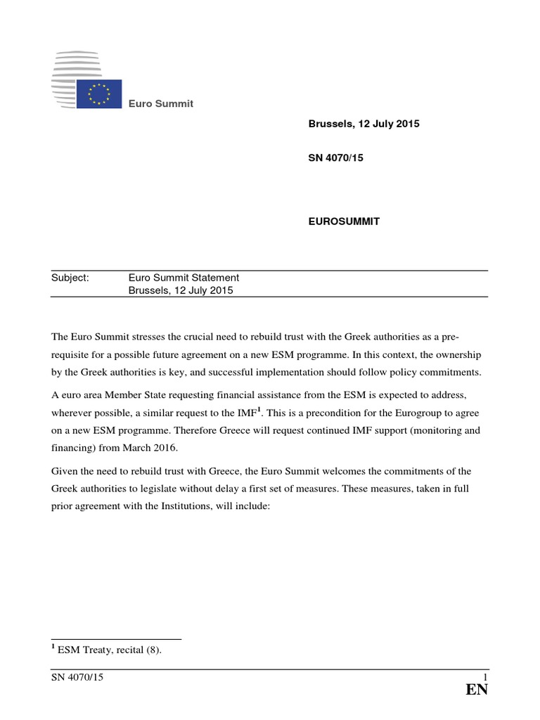 Eurosummit Statement On Greece | PDF