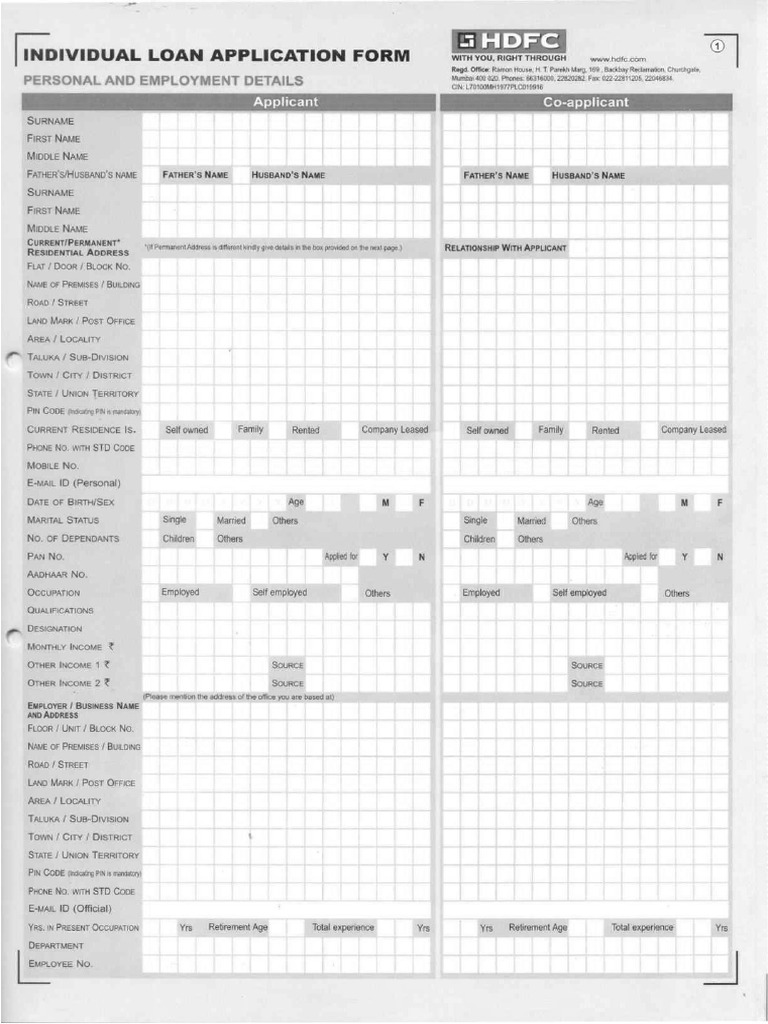 HDFC Loan Application Form | PDF