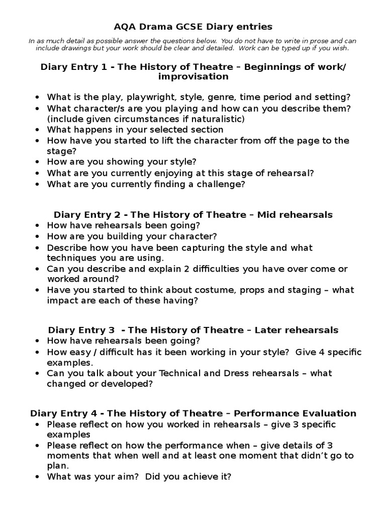 History of Theatre Diary Entries | PDF | Career & Growth | Language ...