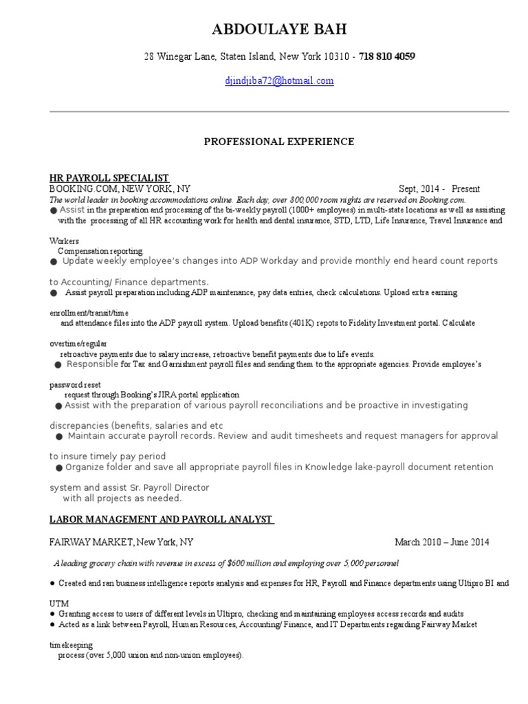 A BAH Resume | PDF | Payroll | Employment