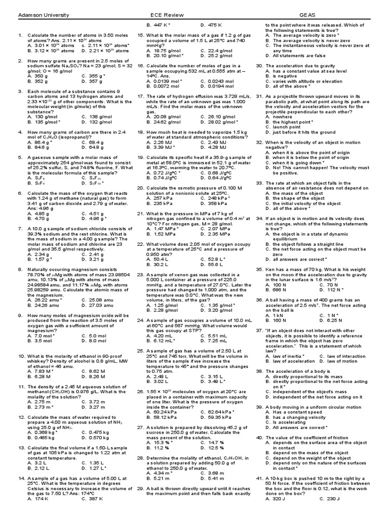 GEAS AdU ECE MC | PDF | Mole (Unit) | Acceleration