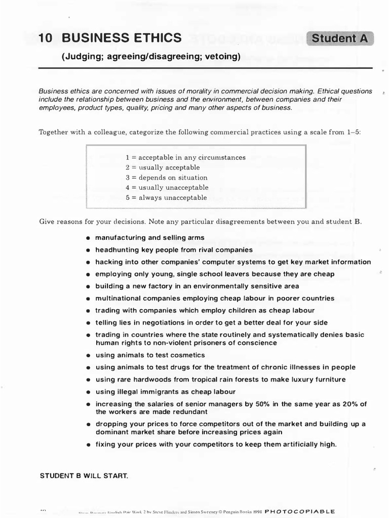 Business Ethics ESL Discussion | PDF | Business (General)