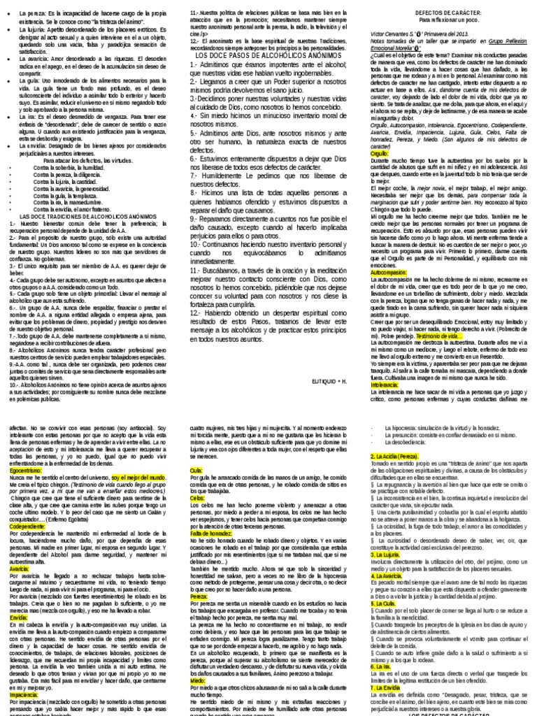 Defectos de Caracter | PDF | alcoholicos anonimos | Lujuria