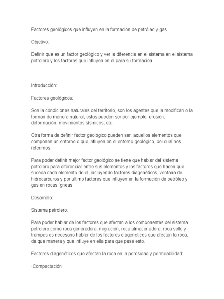 Factores Geológicos Que Influyen en La Formación de Petróleo y Gas ...