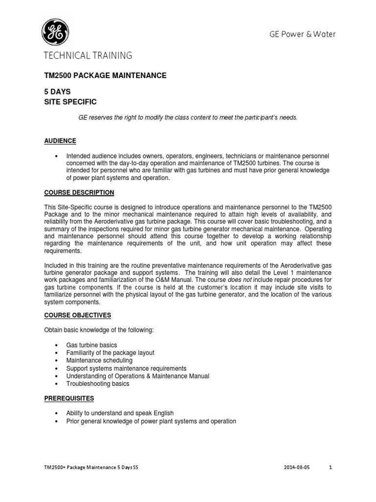 TM2500 Package Maintenance 5 Days SS CDB | PDF | Gas Turbine ...