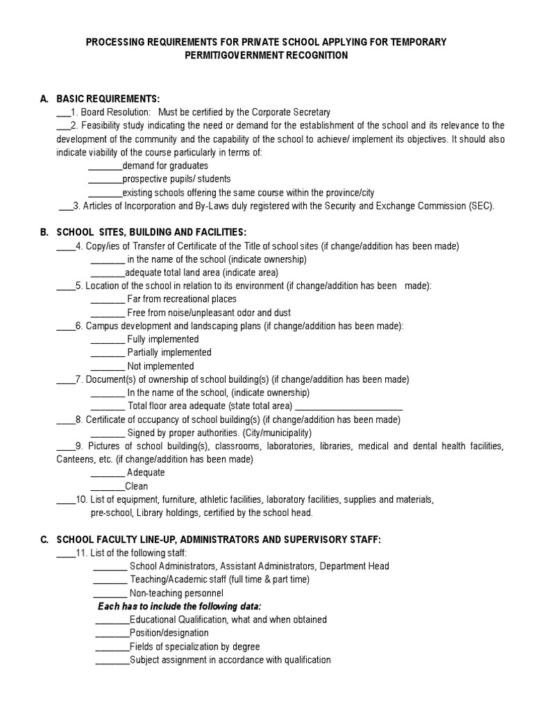 Processing Requirements For Private Schools | PDF | Private School ...
