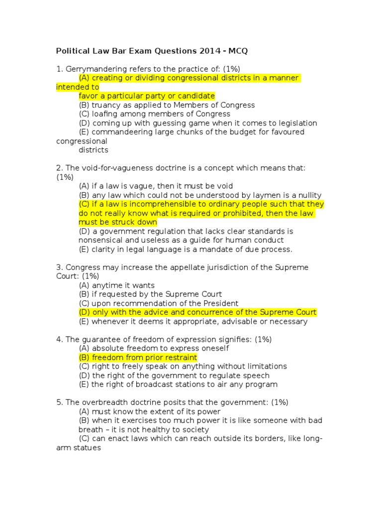Political Law Bar Exam Questions 2014 - Analyzing Key Concepts Related ...