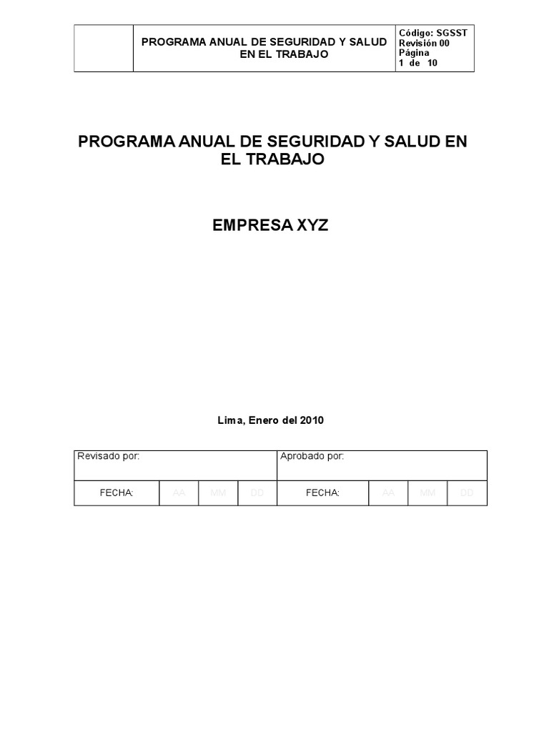 Programa Anual SST - Modelo | PDF | Seguridad y salud ocupacional | Seguro