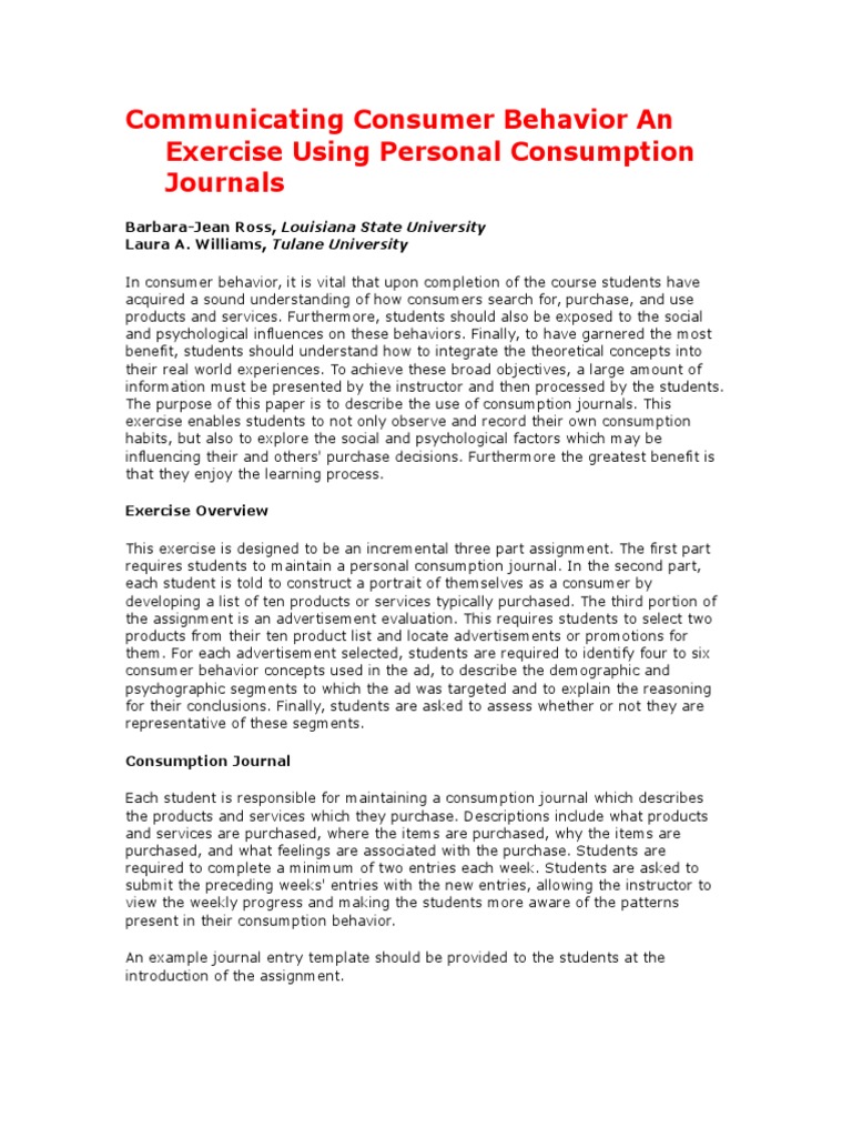 Consumer Behavior Diary | PDF | Consumer Behaviour | Behavior