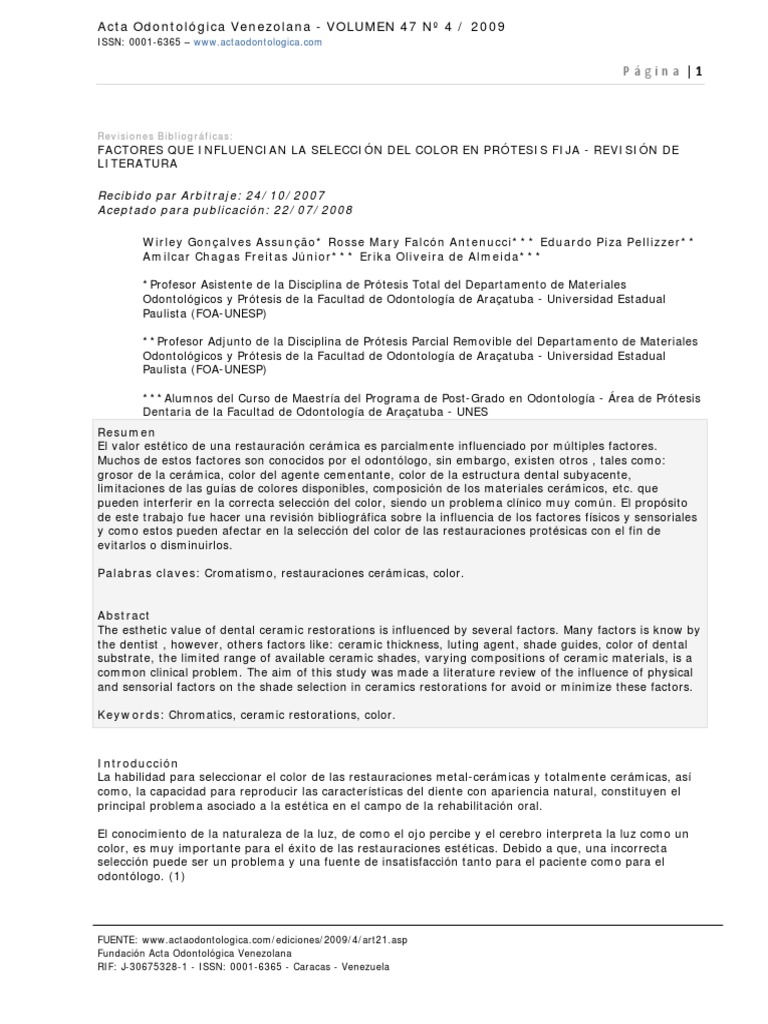 Factores Que Influencian La Selección Del Color en Prótesis Fija | PDF ... Factores Que Influencian La Selección Del Color en Prótesis Fija | PDF ...