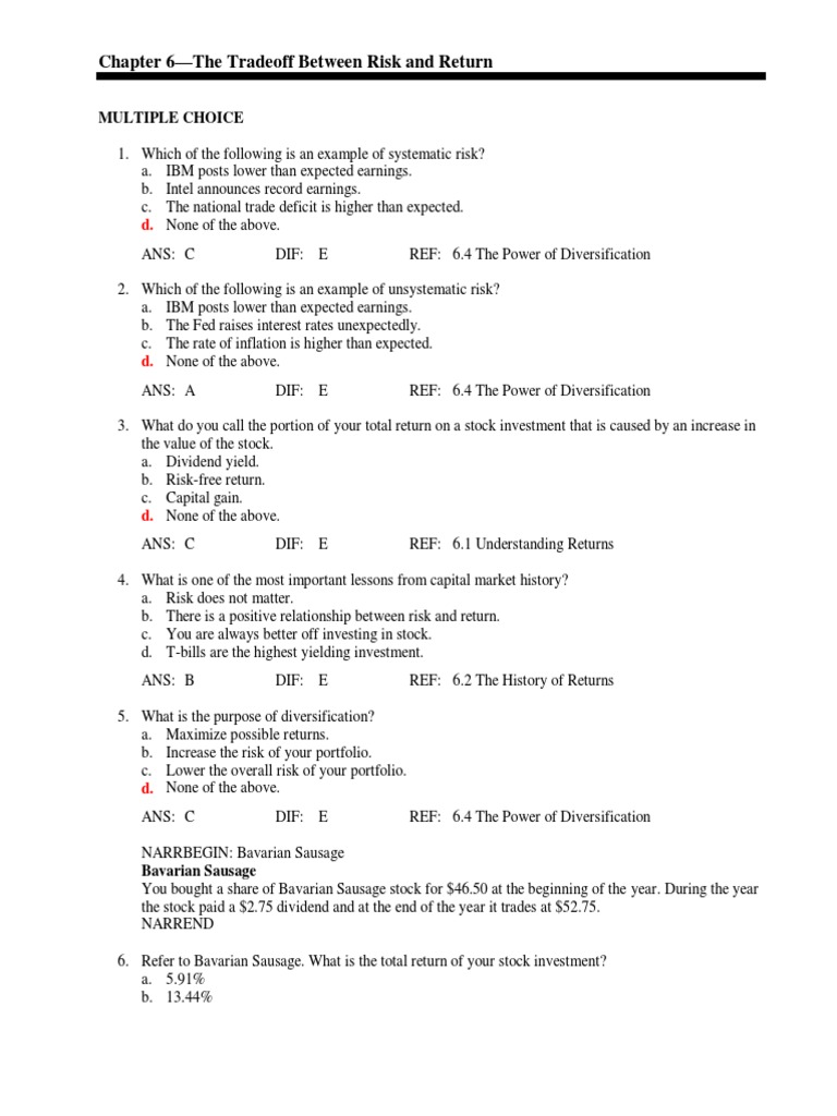 Risk and Return: Key Investment Concepts | PDF | Diversification ...