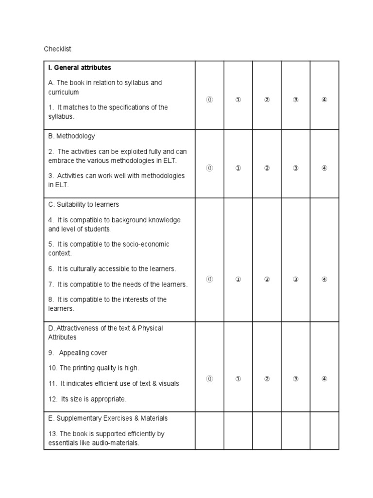 evaluation Checklist on textbook WORD | Vocabulary | Textbook | Free 30 ...