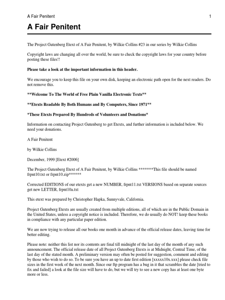 A Fair Penitent | PDF | E Text | Royalty Payment