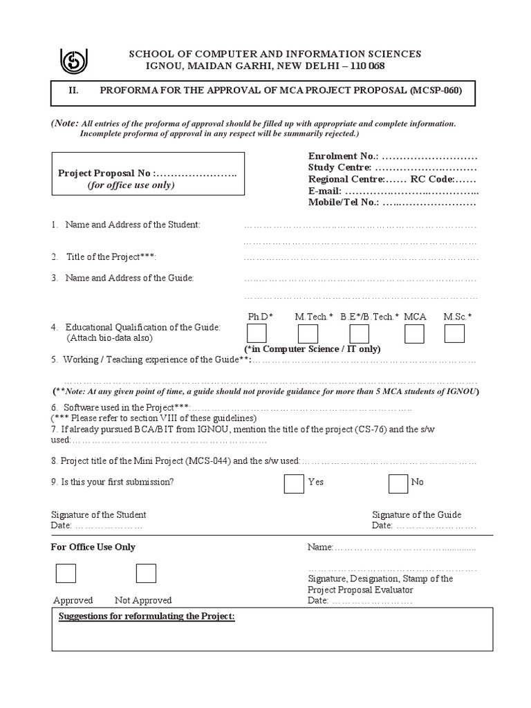 Proforma For The Approval of Mca Project Proposal (Mcsp-060) | PDF