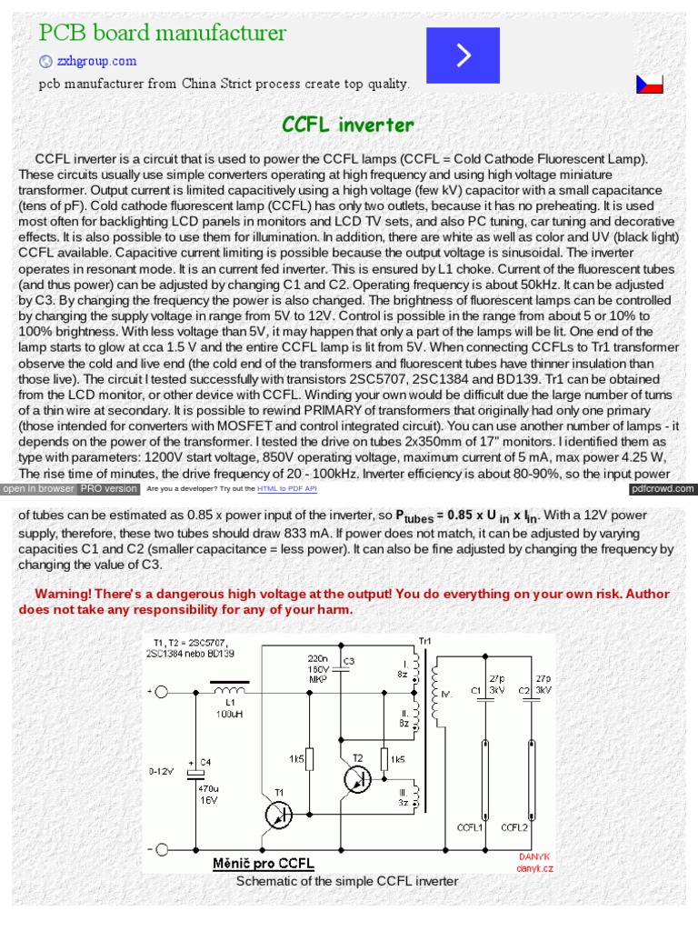 CCFL Inverter | PDF | Power Inverter | Fluorescent Lamp