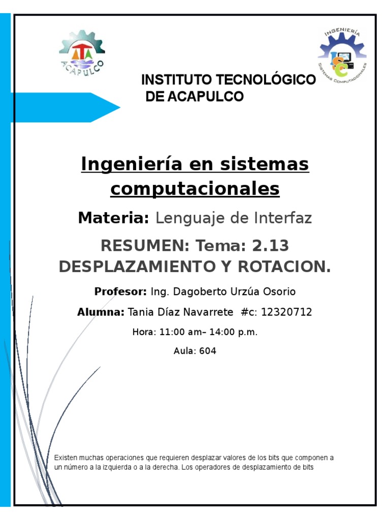 Desplazamiento y Rotación de Bits en C | PDF | Poco | Aritmética