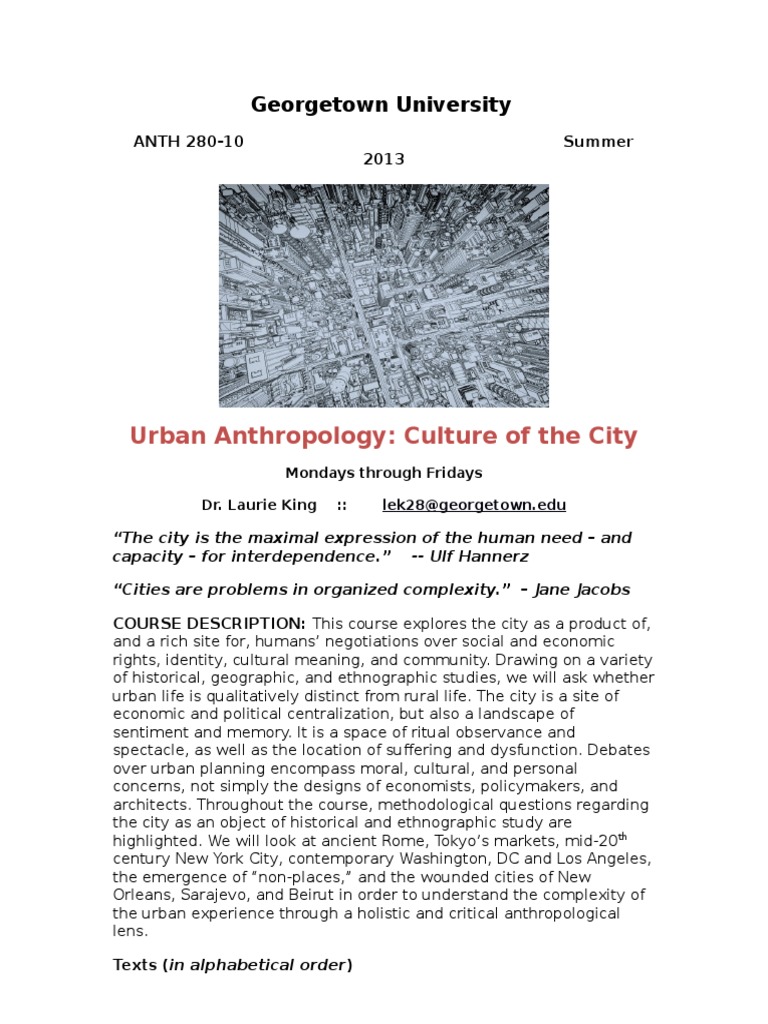 Urban Anthropology: Culture of The City: Georgetown University | PDF ...
