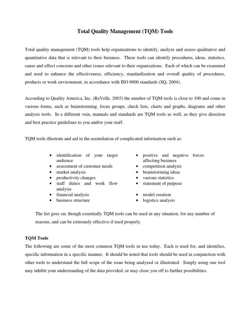 Total Quality Management (TQM) Tools | PDF | Quality Management | Causality