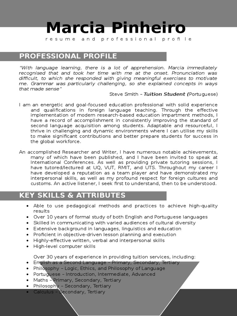 Marcia Pinheiro Resume Language | PDF | English As A Second Or Foreign ...