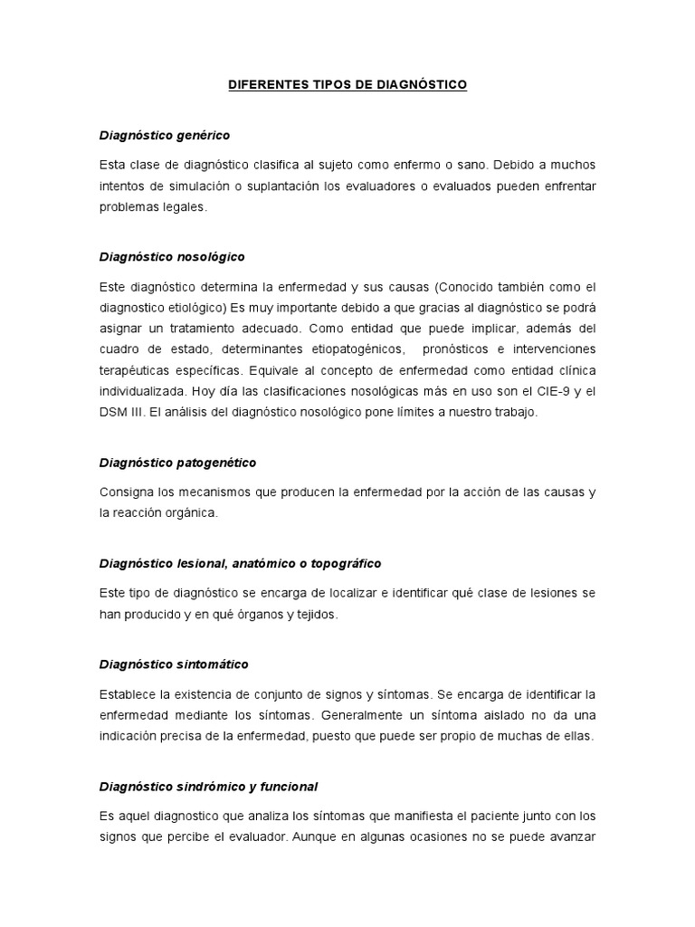 Diferentes Tipos de Diagnóstico | PDF | Diagnostico medico | Medicina