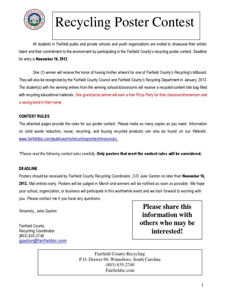 Recycling Poster Contest: Please Share This Information With Others Who ...