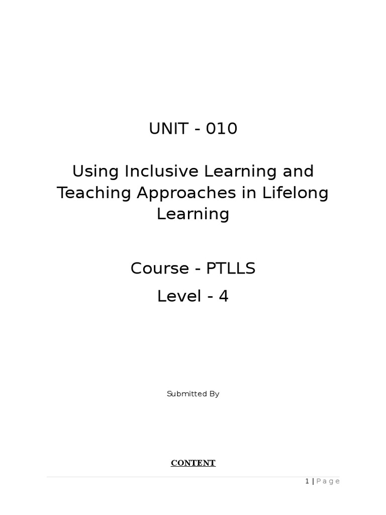UNIT - 010 Using Inclusive Learning and Teaching Approaches in Lifelong ...