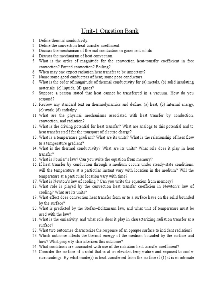 Heat & Mass Transfer Question Bank | PDF | Heat Transfer | Thermal Conduction