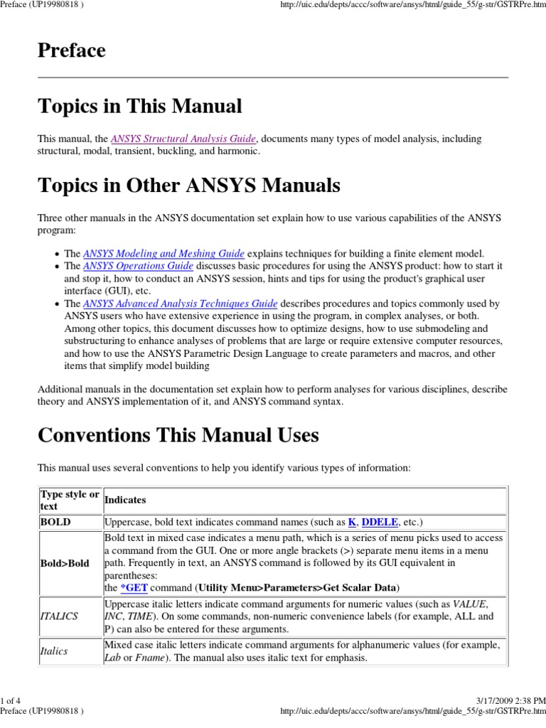 Preface Topics in This Manual: ANSYS Structural Analysis Guide | PDF ...