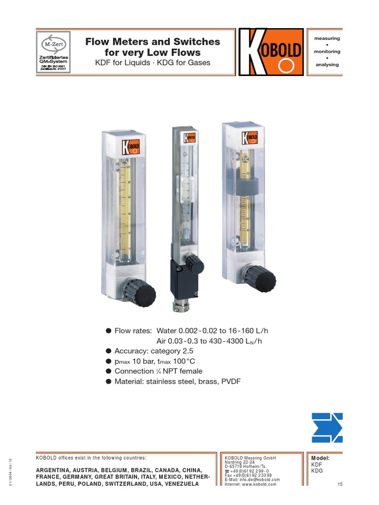 KDF-KDG Variable Area Flow Meter | PDF | Flow Measurement | Valve