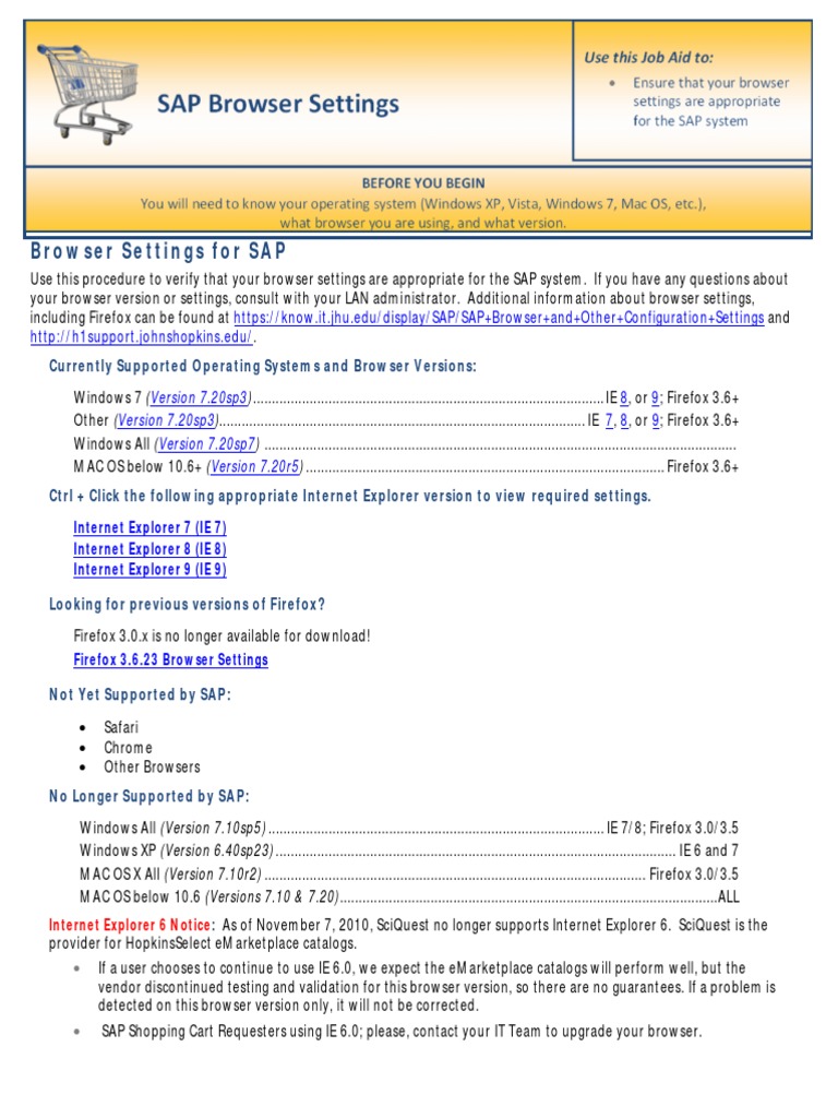 Browser Settings For SAP: Currently Supported Operating Systems and ...