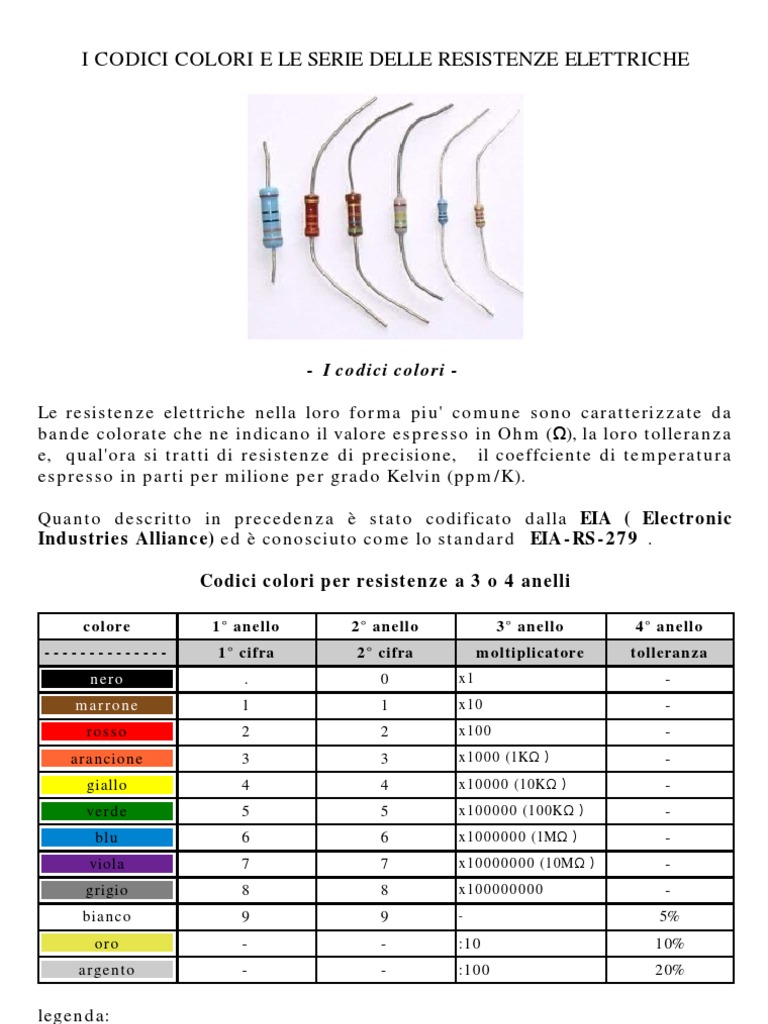 I Codici Colori e Le Serie Delle Resistenze Elettriche | PDF