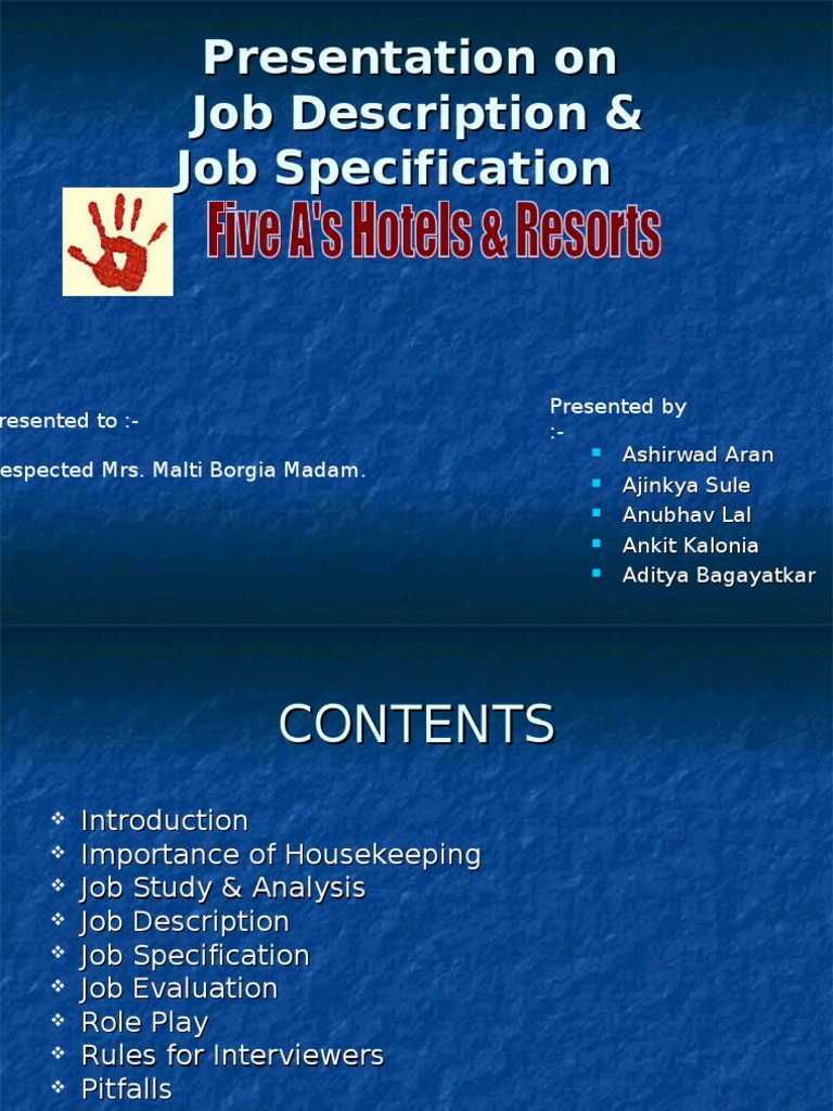 Presentation On Job Description & Job Specification | PDF | Human ...