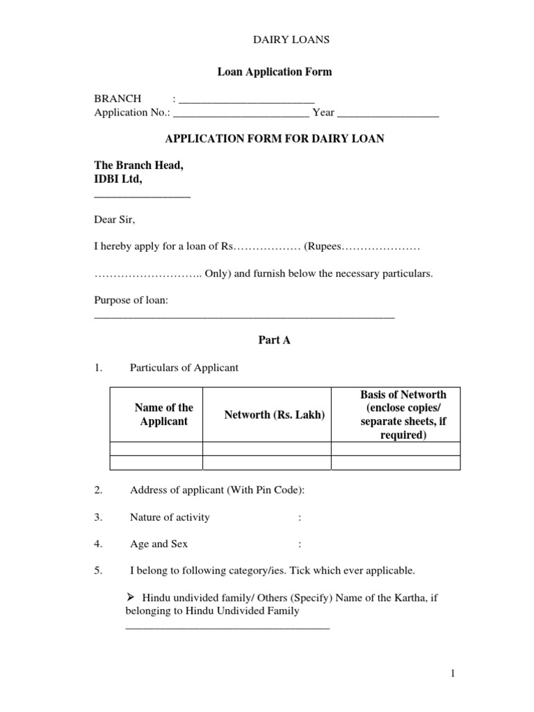 Dairy Loan Application Form | PDF | Loans | Expense