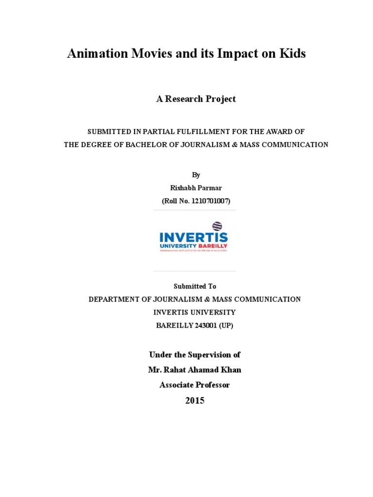 Animation Movies and Its Impact On Kids | PDF | Survey Methodology ...