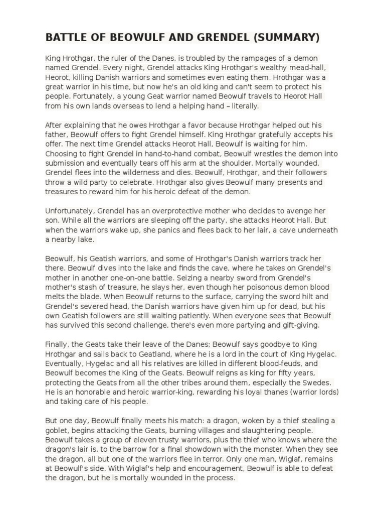 Beowulf's Battle with Grendel Summary | PDF | Beowulf | Geats
