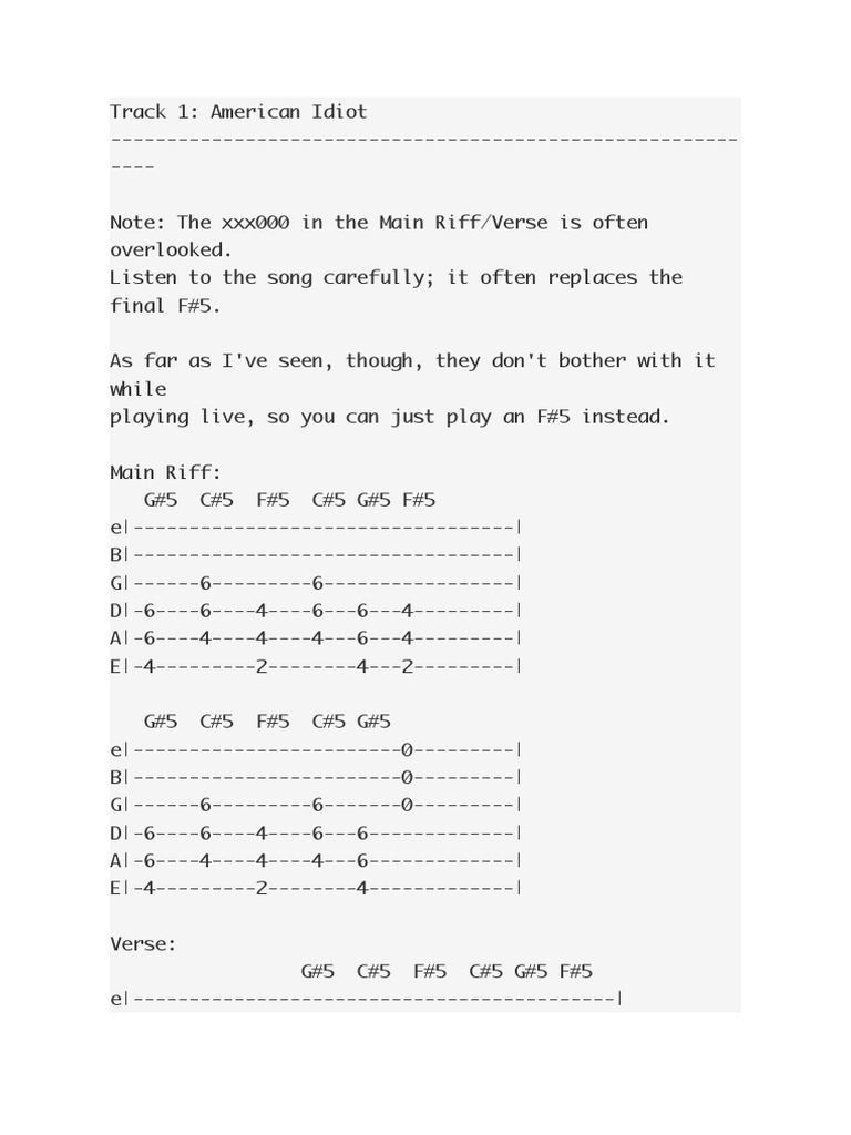 American Idiot Tab | PDF | Song Structure | Rock Albums